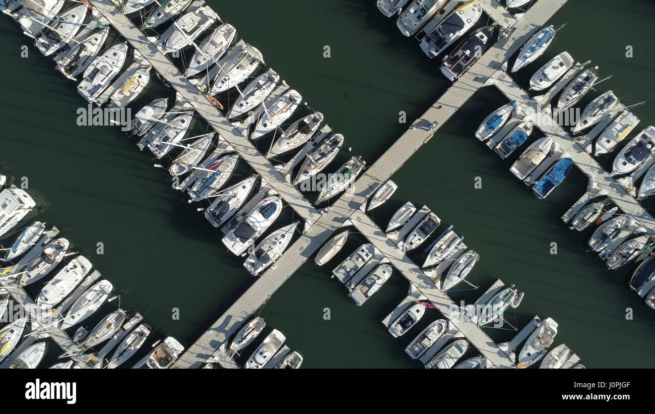 Birds eye view of yatchs moored in the harbor Stock Photo - Alamy