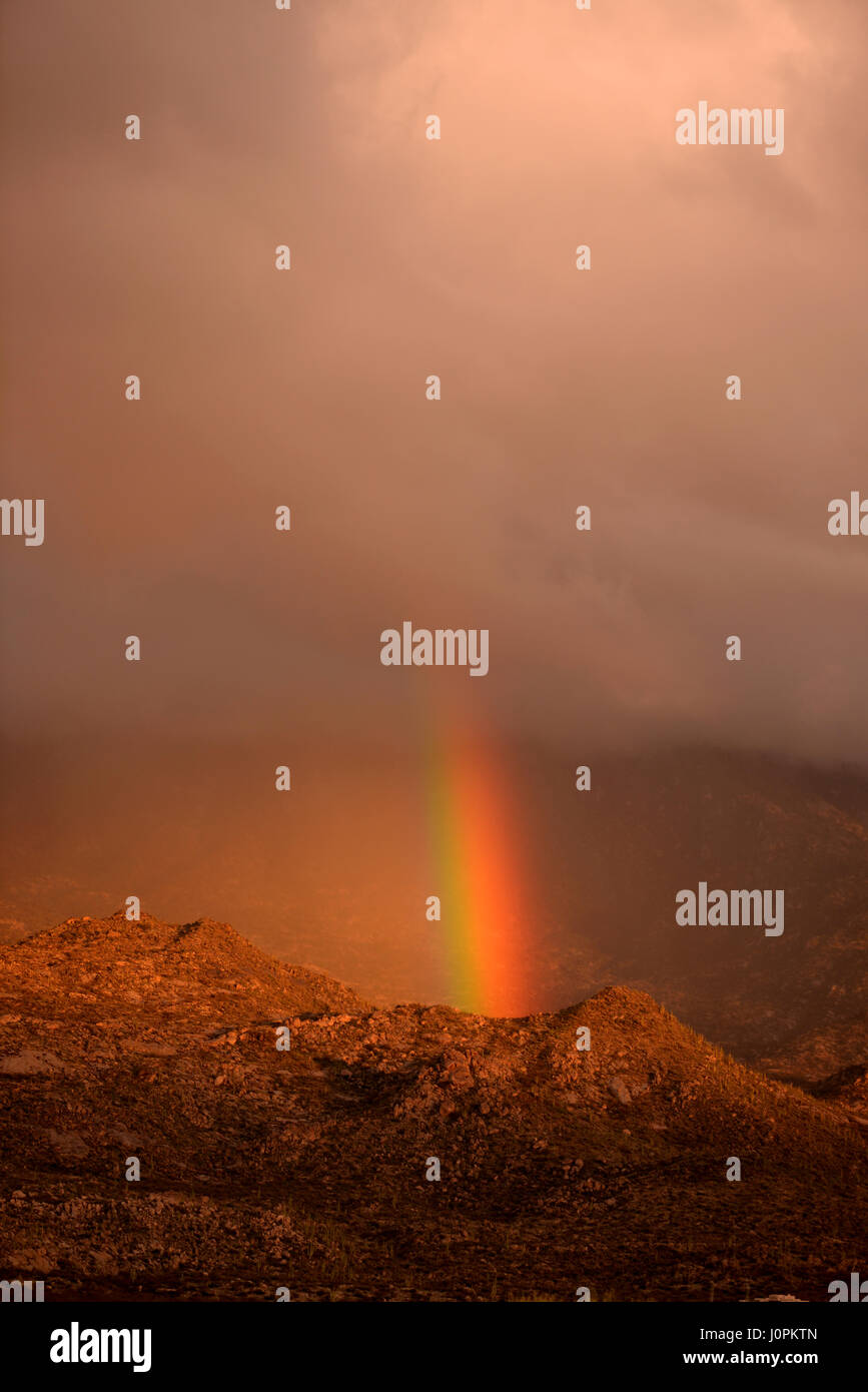 A rainbow develops over the Santa Catalina Mountains, Sonoran Desert ...