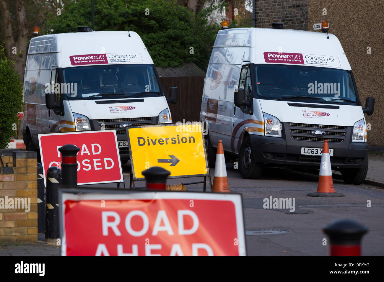 Sign / signs for road closed / roads closure caused by emergency ...