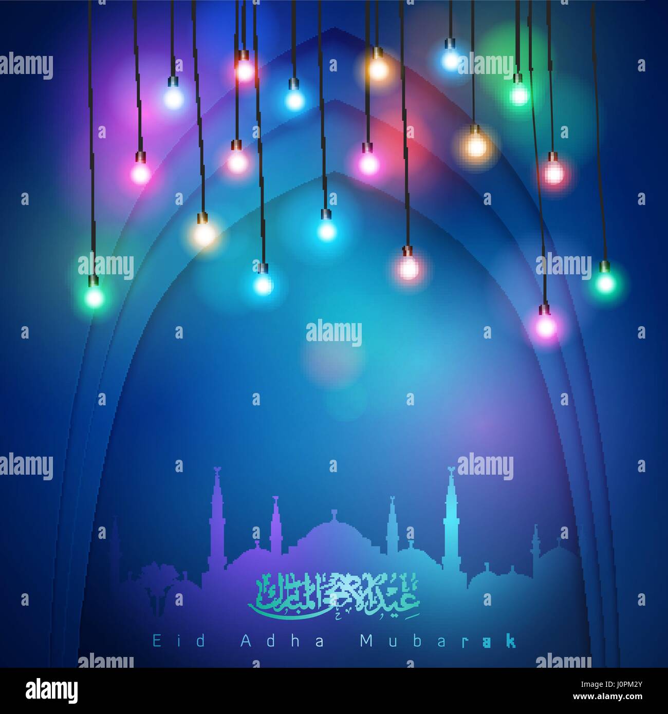 Eid Mubarak lights for greeting islamic festival celebration Stock ...