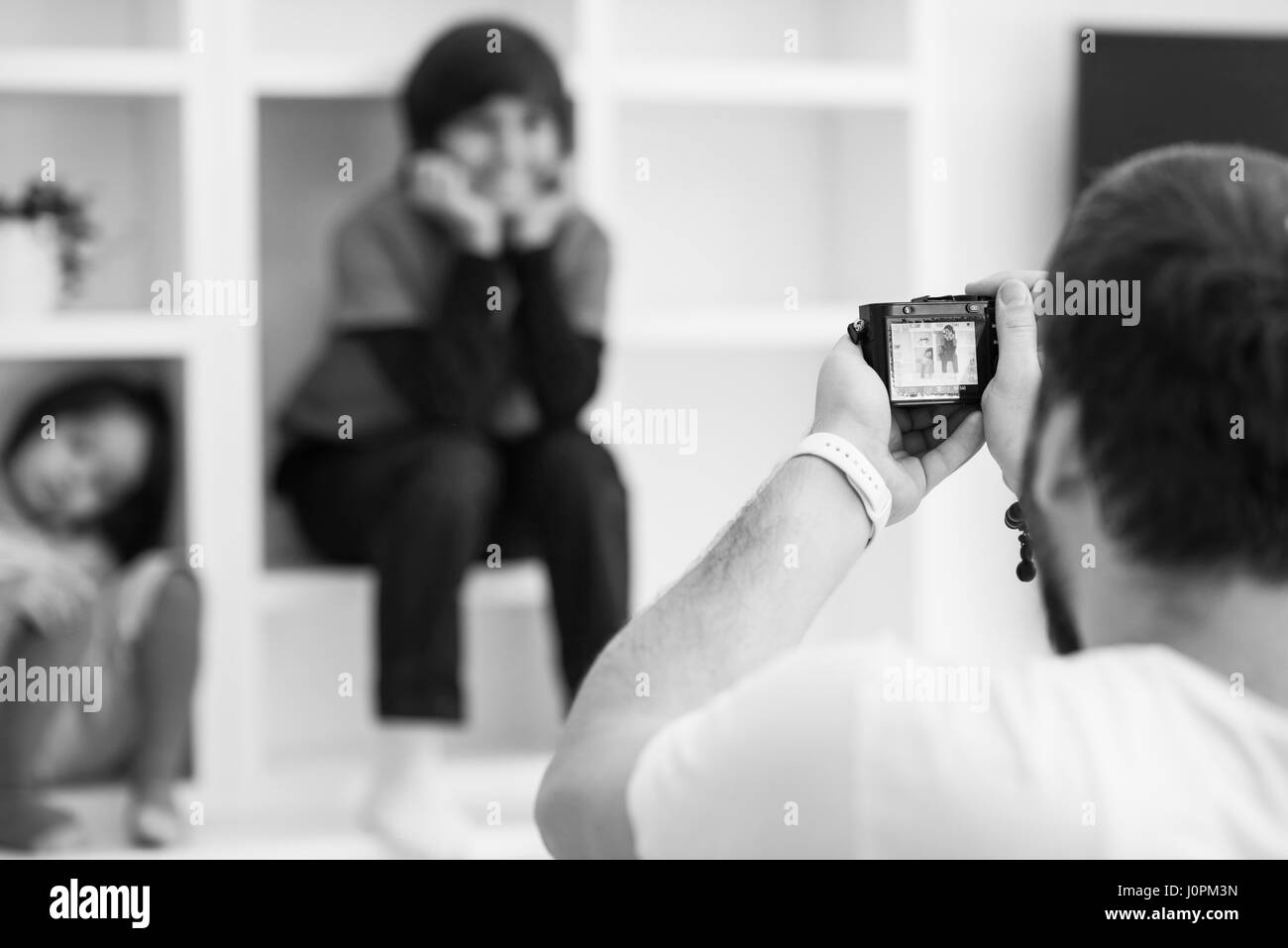 Photoshooting with kids models at studio as new modern home Stock Photo ...