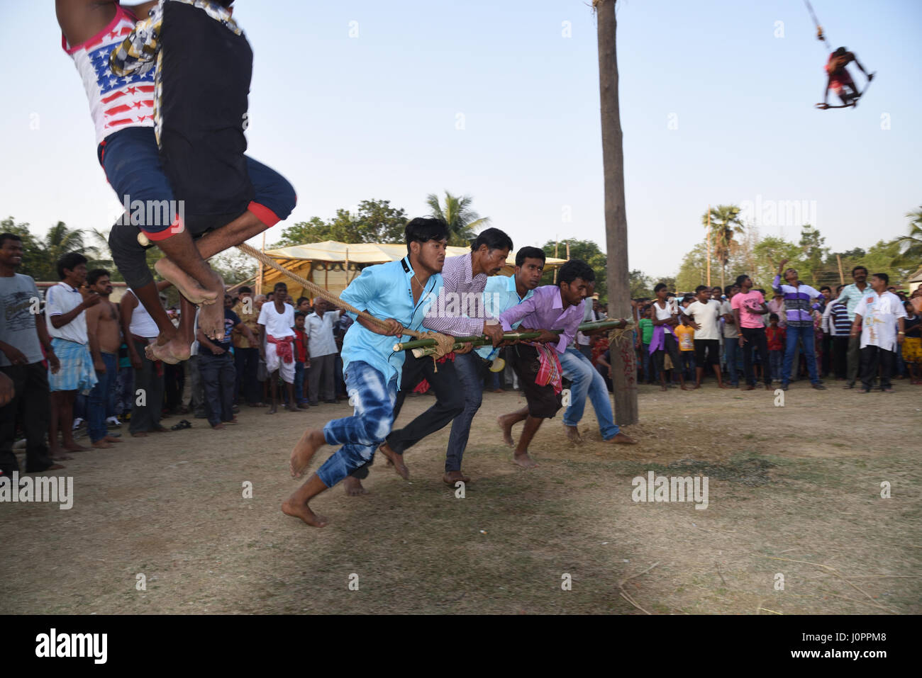 Devotees hooks pierced on back and hanging on the rope ritual performed ...