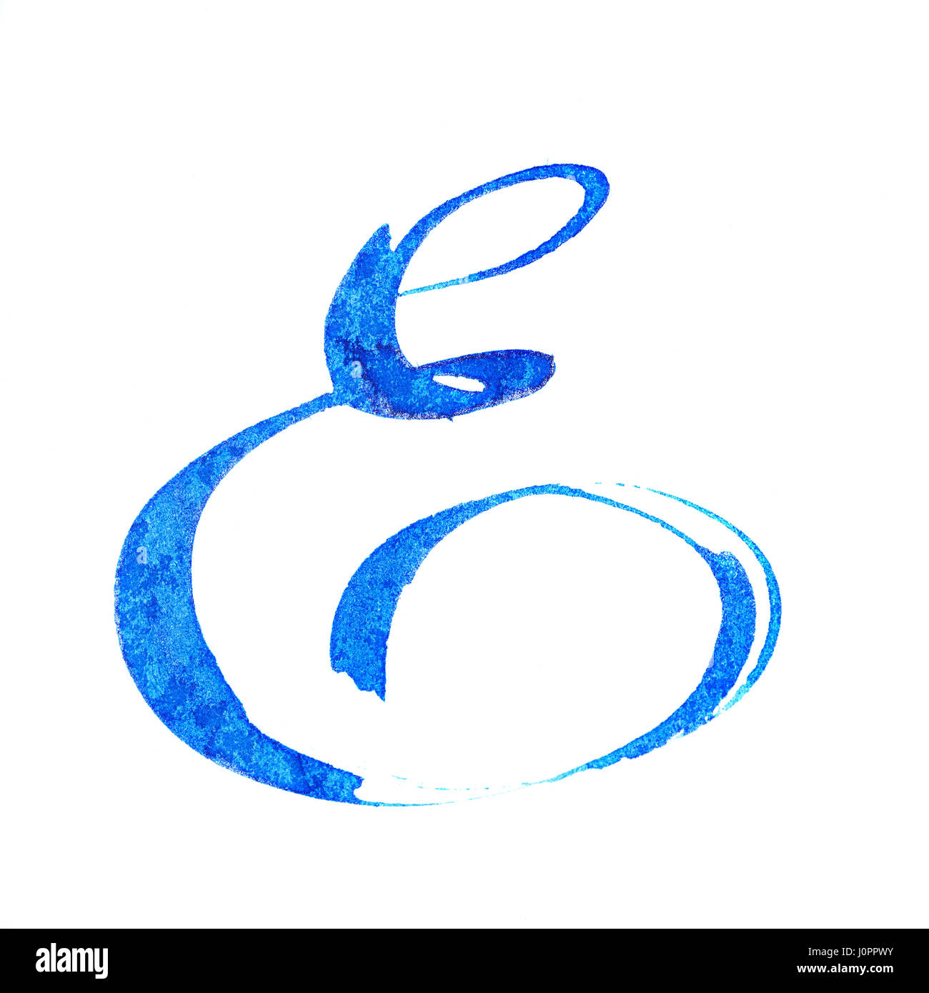 The letter E in blue ink on a white background Stock Photo - Alamy