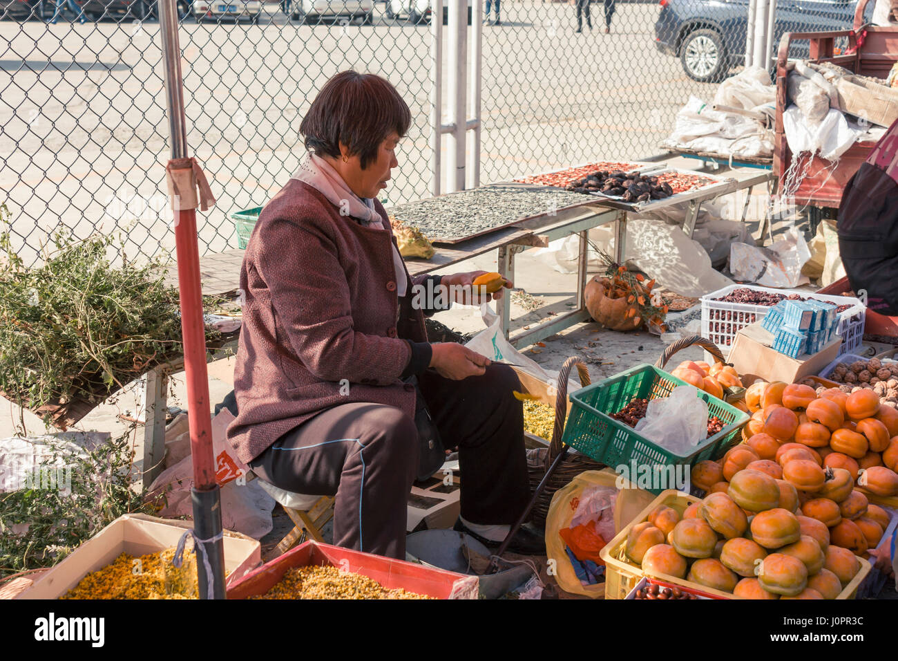 17,Oct,2014 -In Beijing China.A Chinese women was different fruits in ...