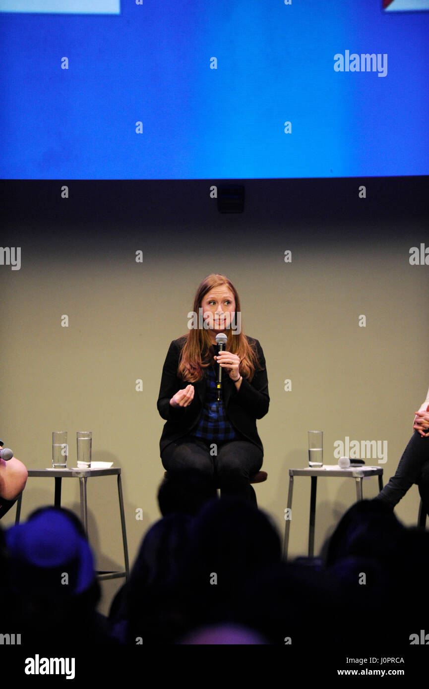 Chelsea Clinton speaking to a crowd at NeueHouse on March 20, 2016 in ...