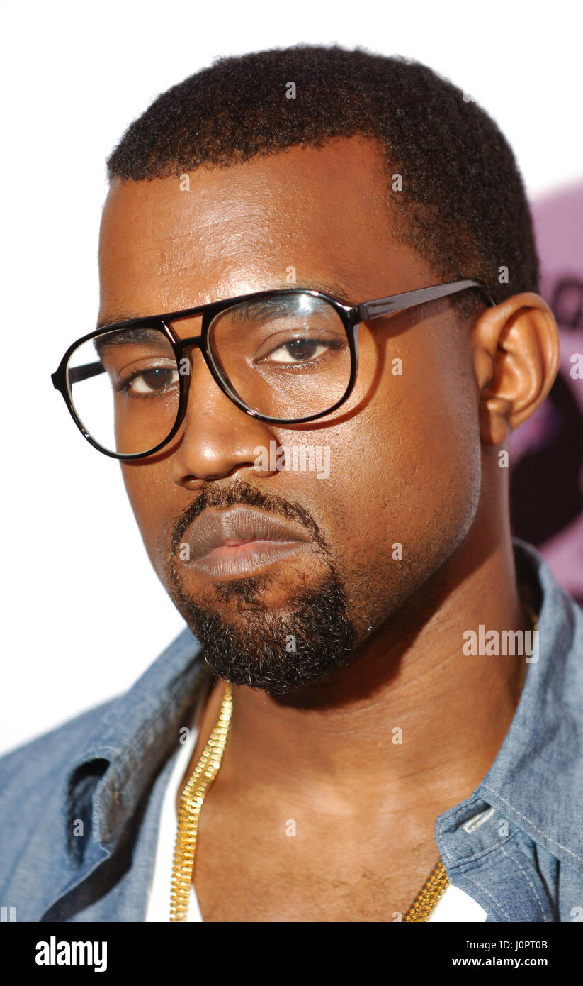 Rapper Kanye West during the BAPESTORE opening in Los Angeles Stock ...