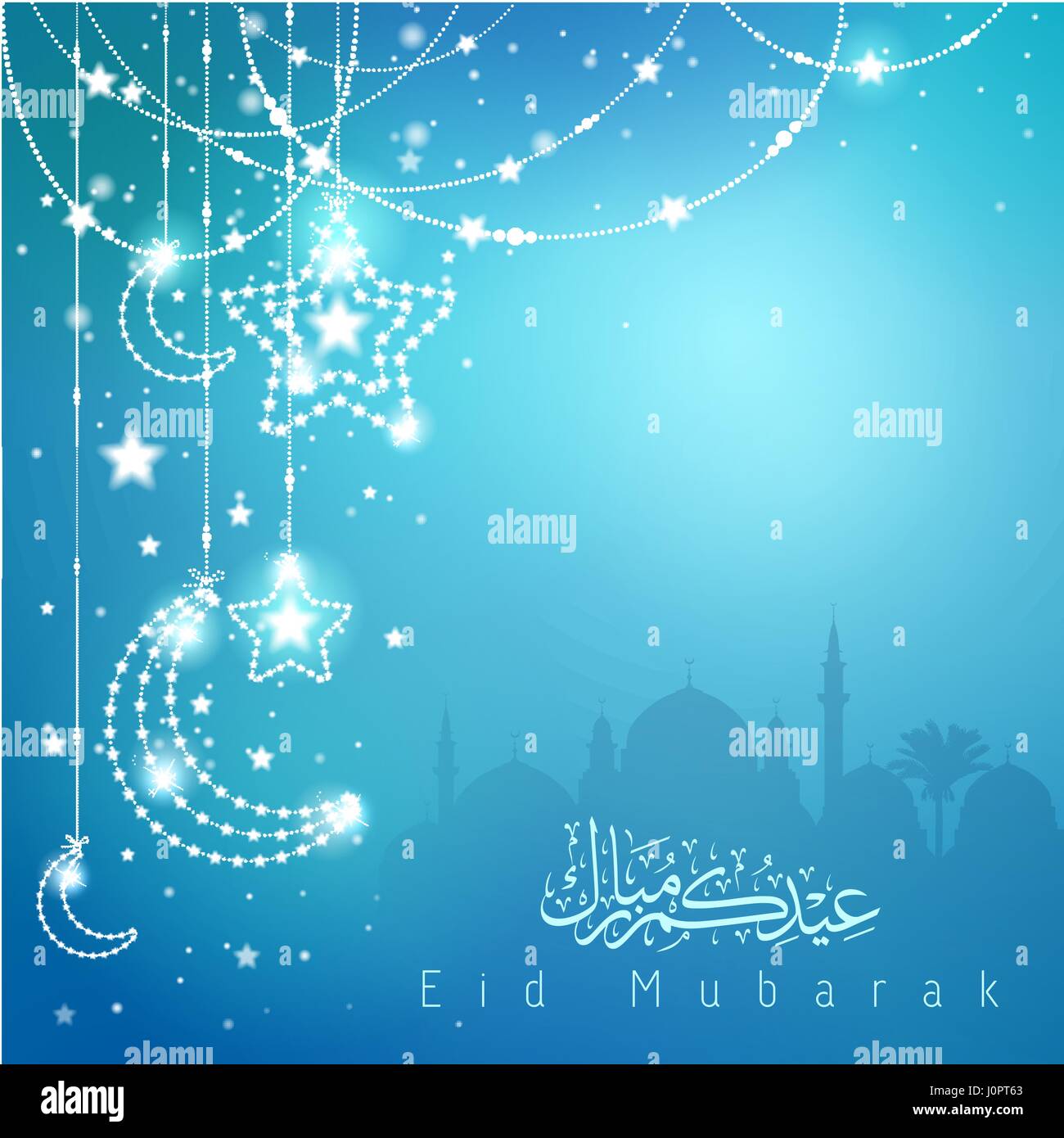 Greeting background with mosque star and crescent for Eid Mubarak Stock ...