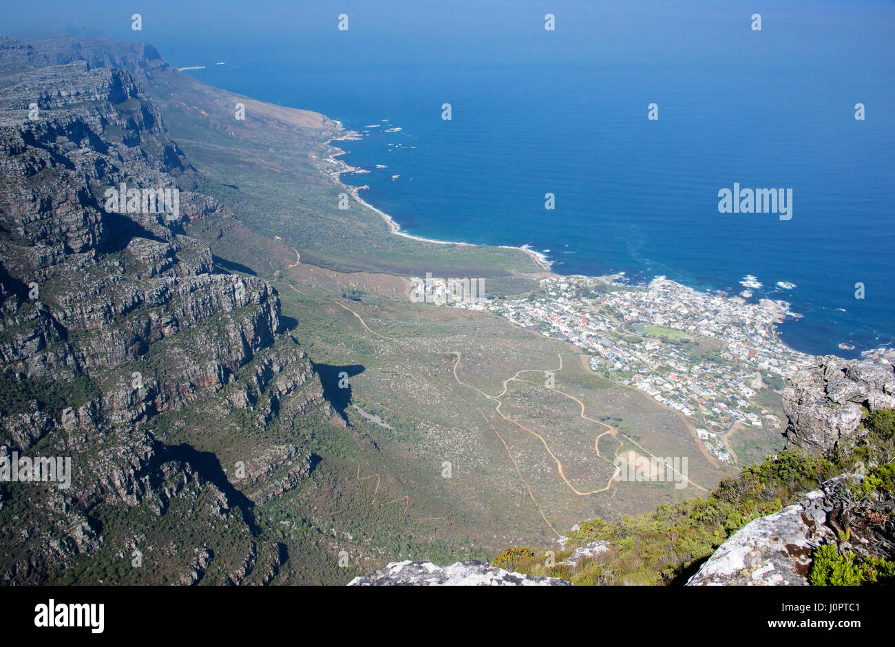 Aerial view Camps Bay and coastline from Table Mountain Cape Town South ...