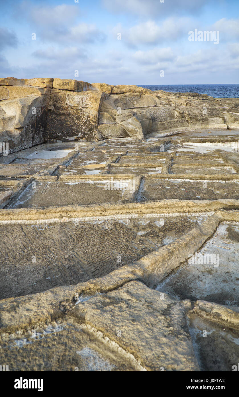 Historic old stone salt pans in Marsaskala coast, used for getting salt ...
