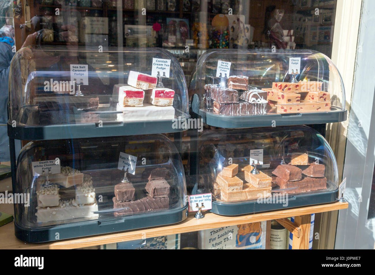 A variety of different Cornish fudges in the window of a shop in the ...