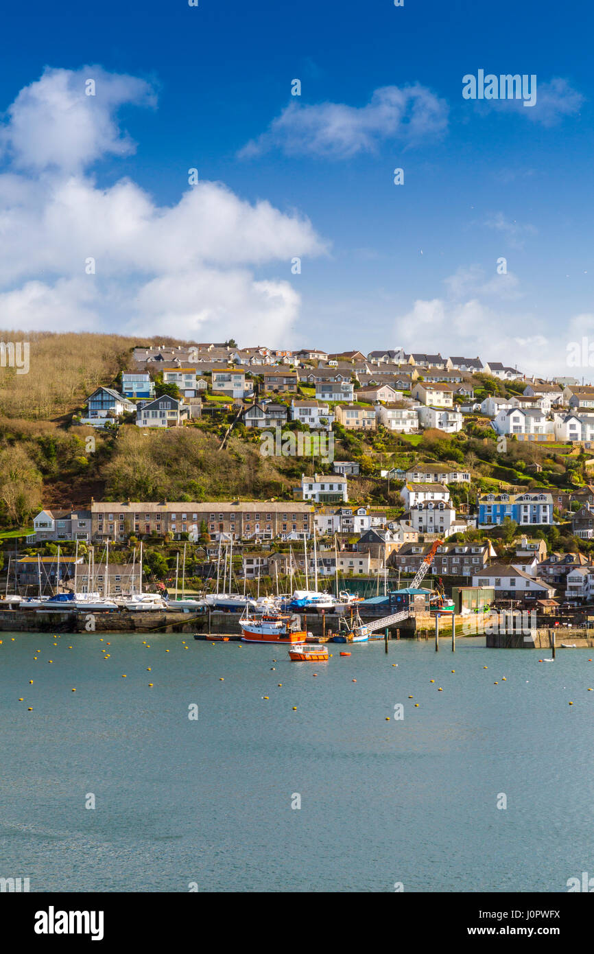 Looking across the Fowey River to the historic port of Polruan with its ...