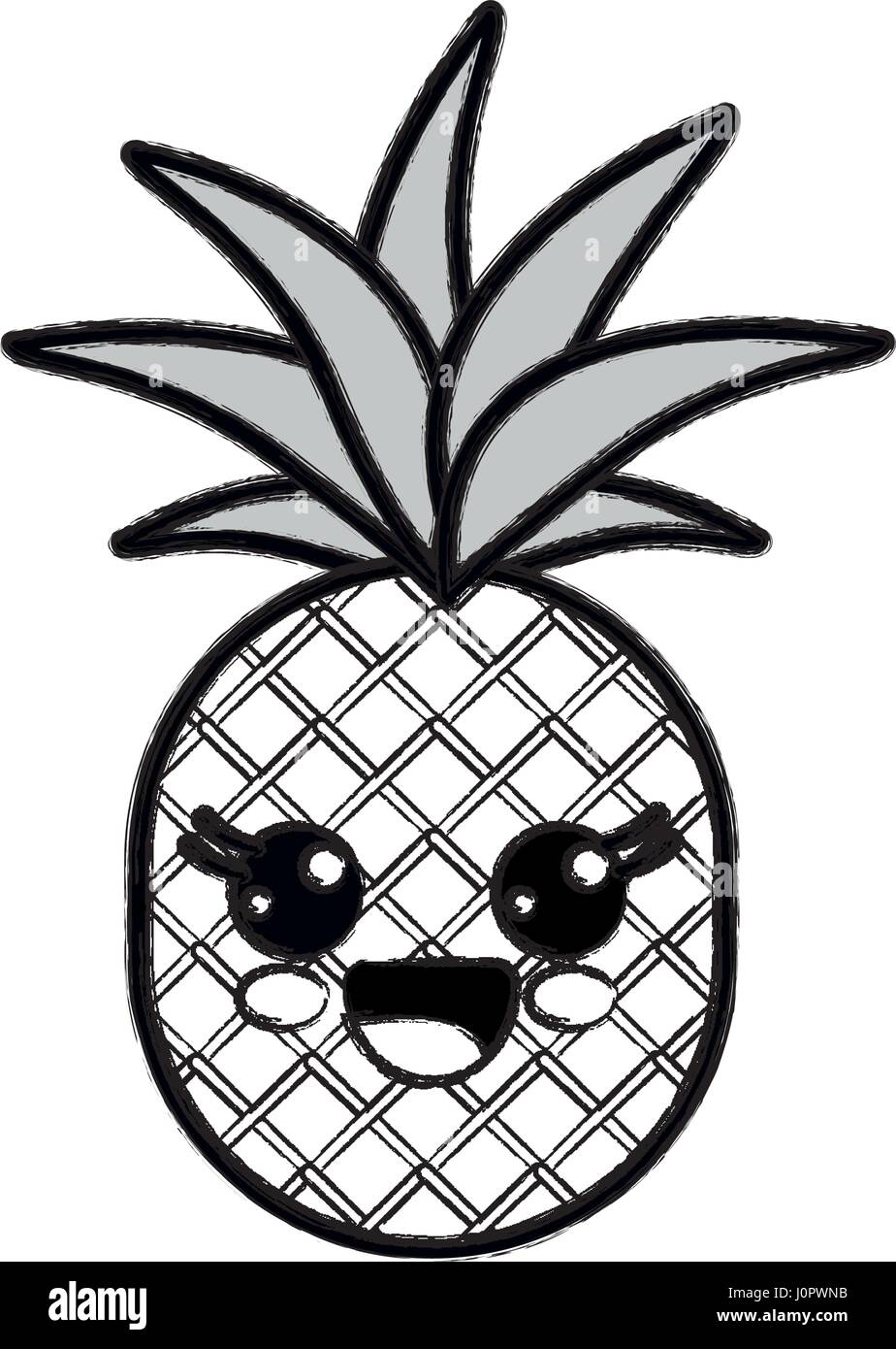 silhouette kawaii cute thinking pineapple vegetable Stock Vector Image ...