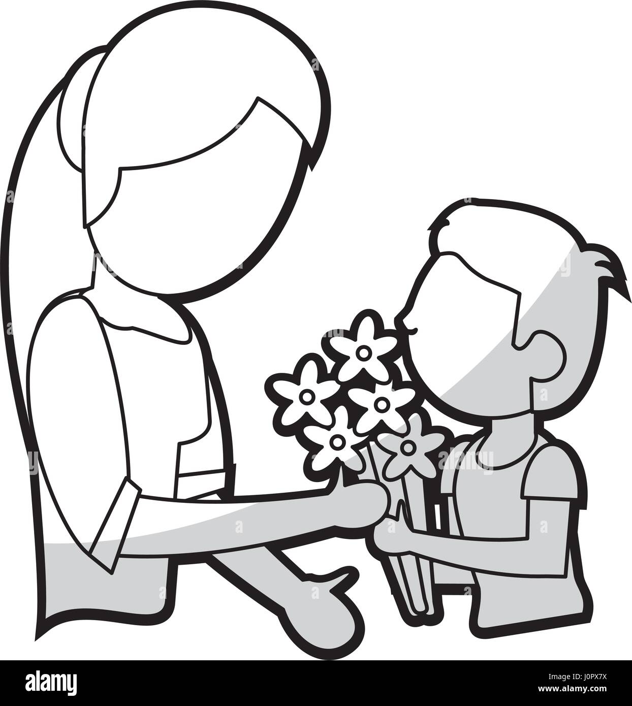 Son giving mother flowers Stock Vector Images - Alamy