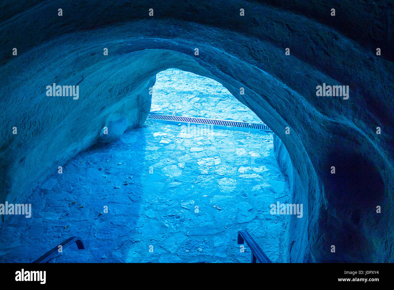 Entry into the cave in antique cave city Uplistsikhe, Georgia, Europe ...