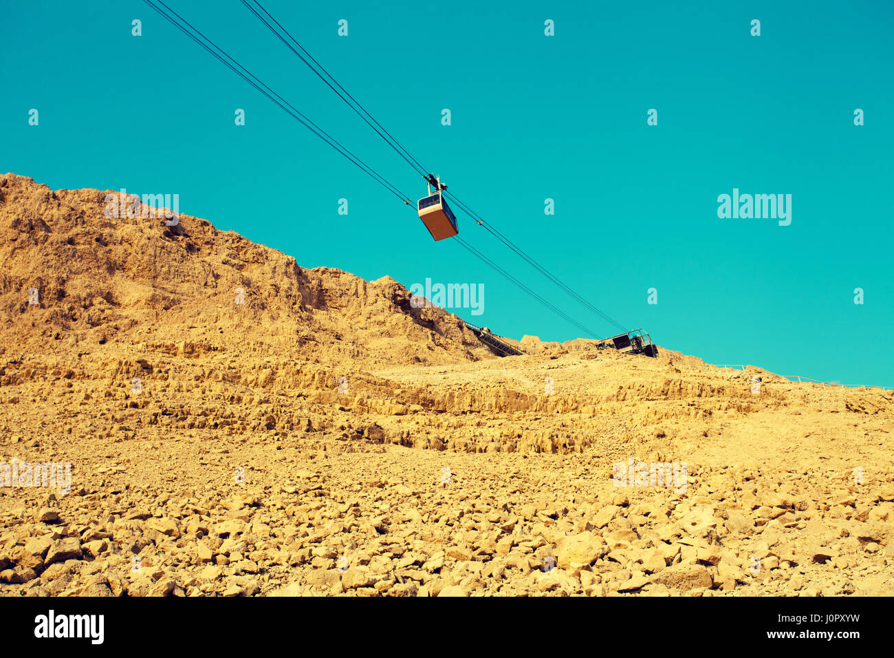 Cableway to Masada fortress, Israel. Sanrise over Judaean desert Stock ...