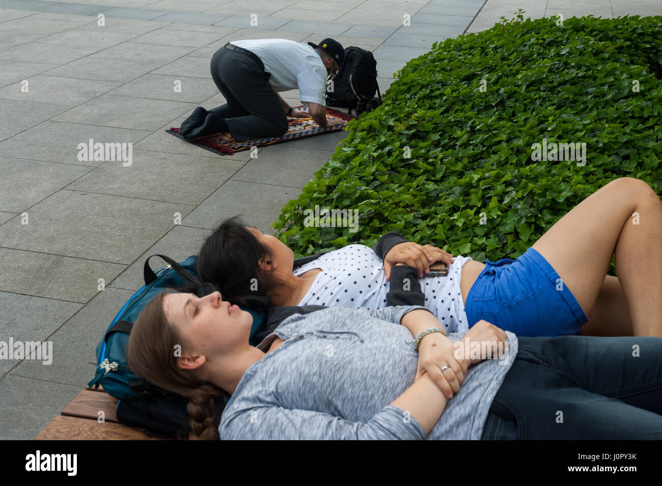 10.06.2016, Berlin, Germany - A Muslim man prays on his own prior to ...