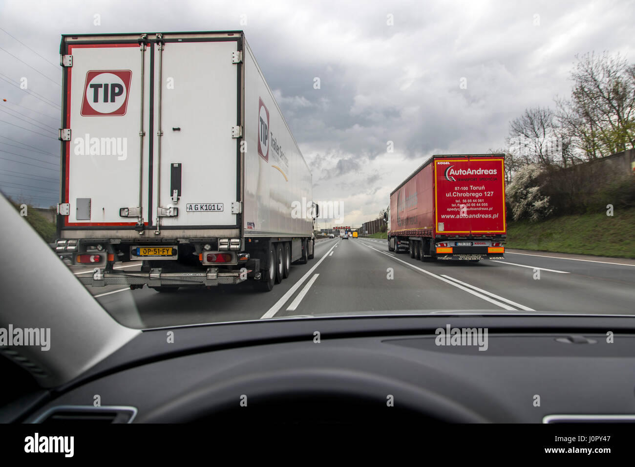 Autobahn A3 highway, near Cologne, Germany, traffic jam, trucks on ...