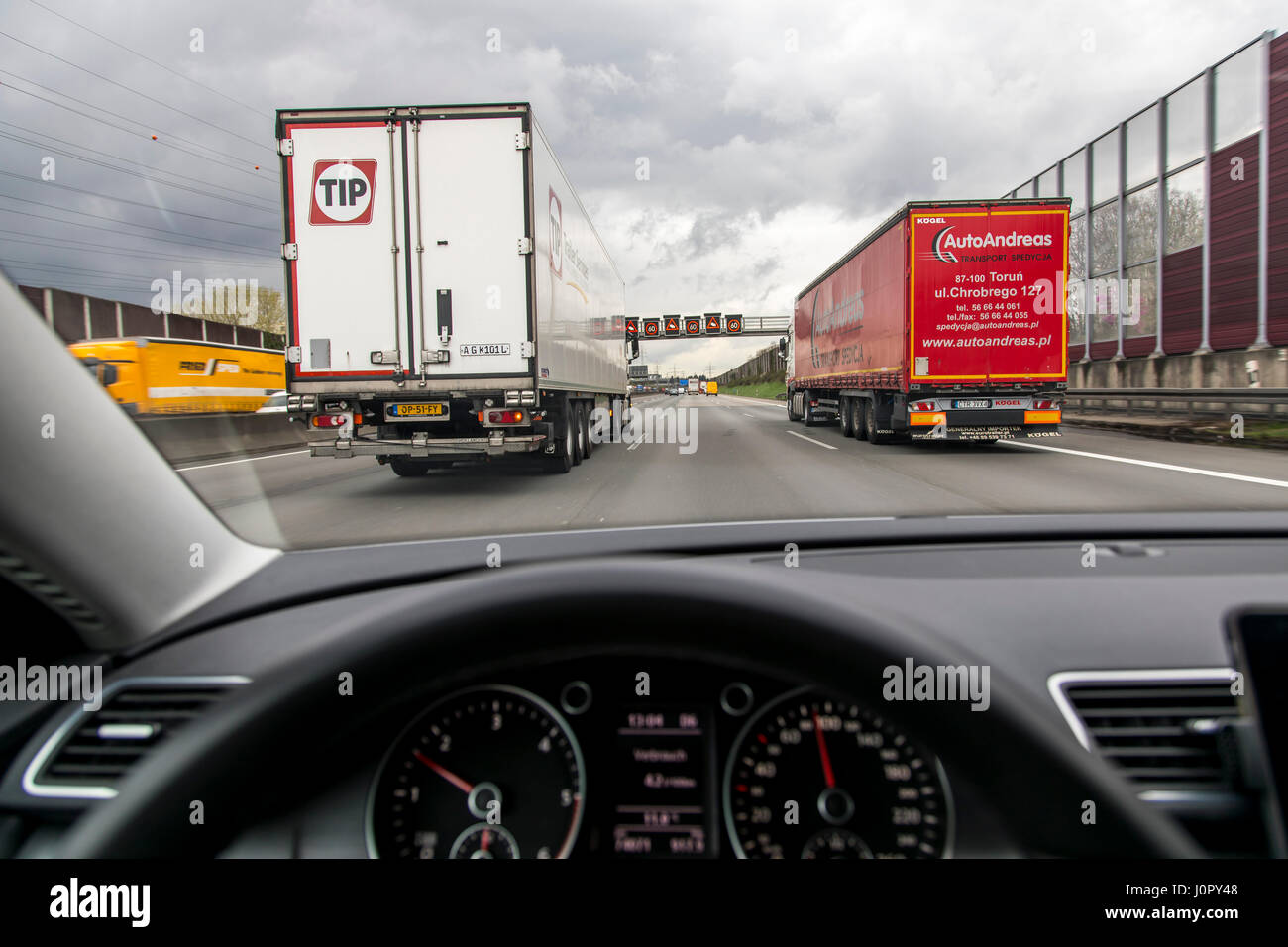 Autobahn A3 highway, near Cologne, Germany, traffic jam, trucks on ...