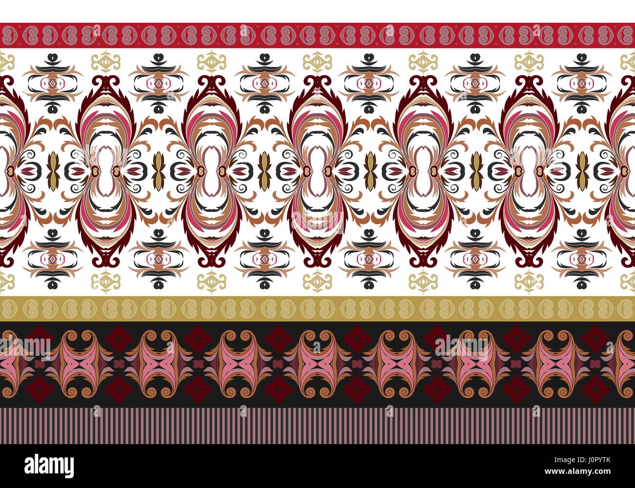 Vector horizontal seamless border. Beautiful ornate pattern. Pink and ...