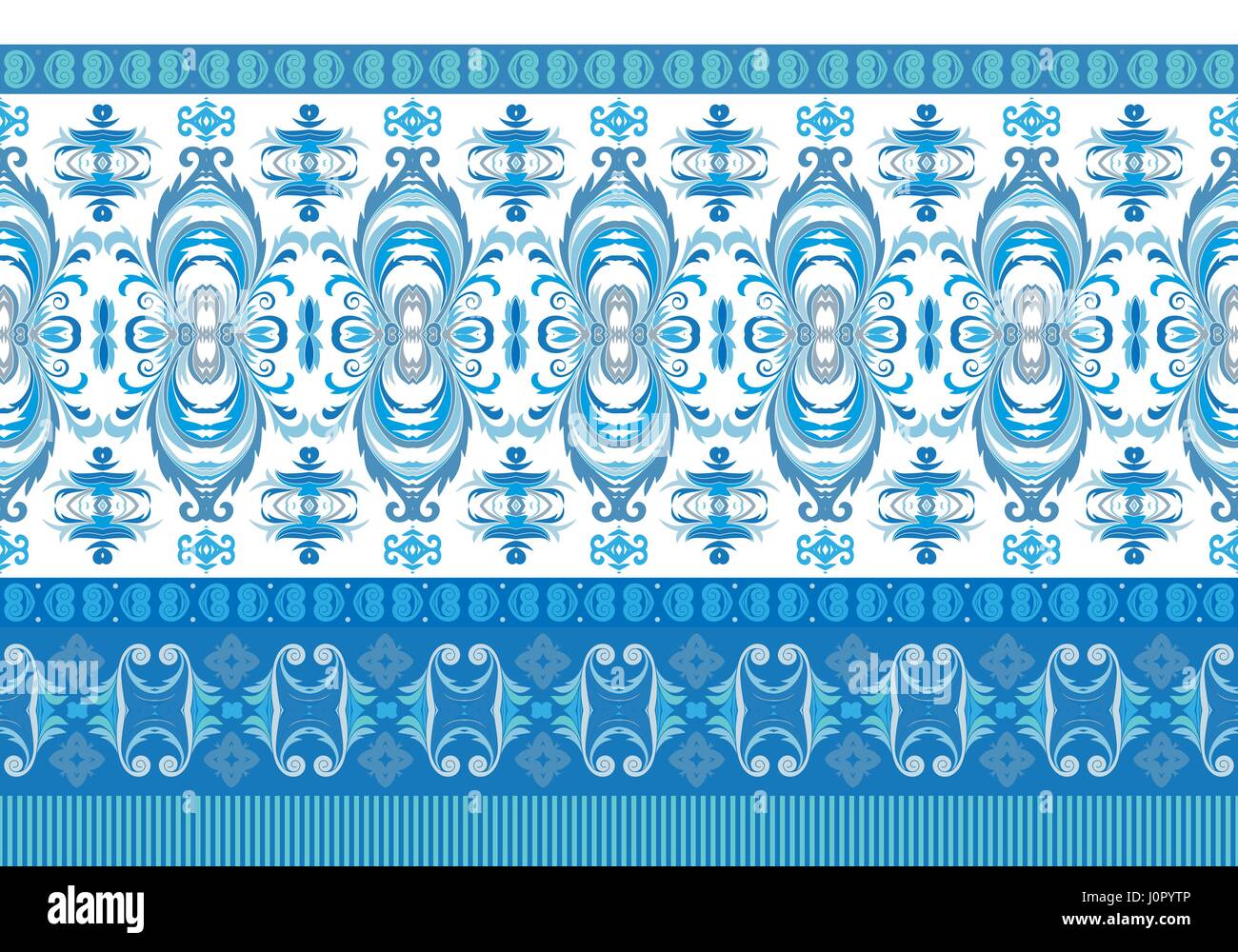 Vector horizontal seamless border. Beautiful ornate pattern. Blue Stock ...