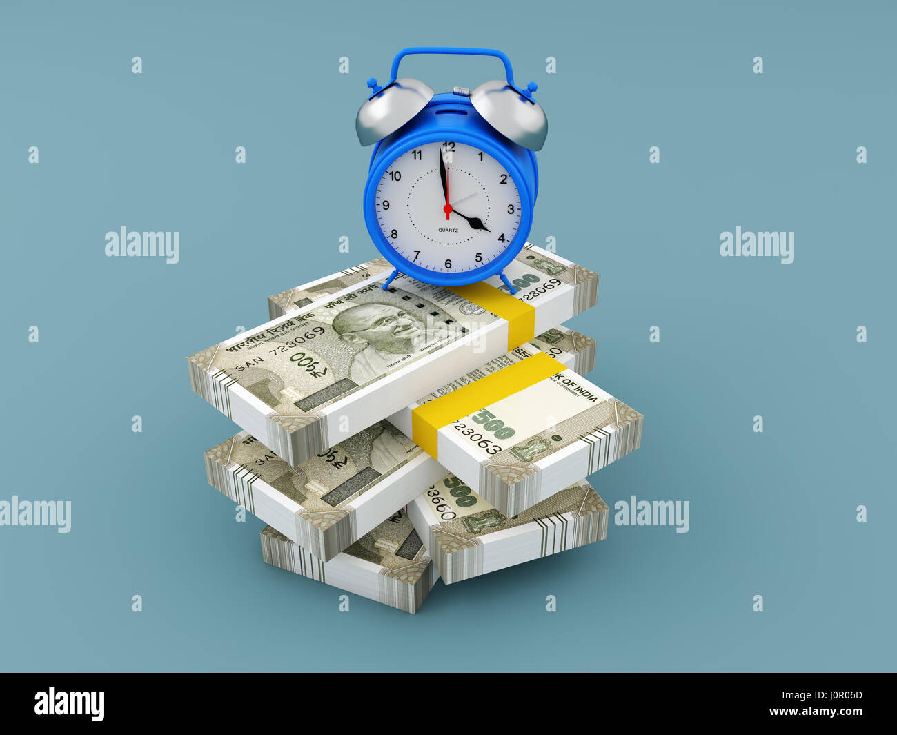 Alarm clock with Indian Rupee - 3D Rendering Image Stock Photo - Alamy