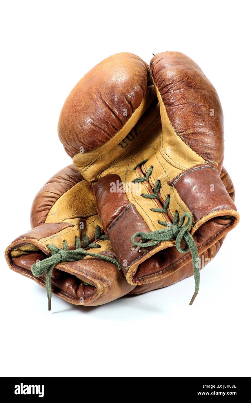 vintage boxing gloves isolated on white background Stock Photo - Alamy