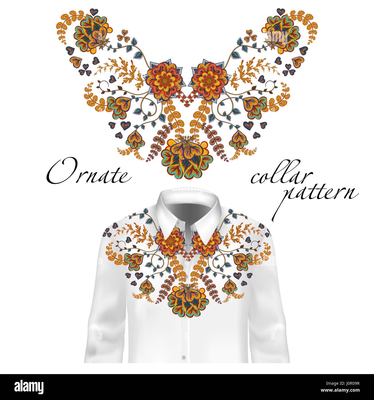 Floral pattern on collar, neck print. Abstract hand drawing flowers ...