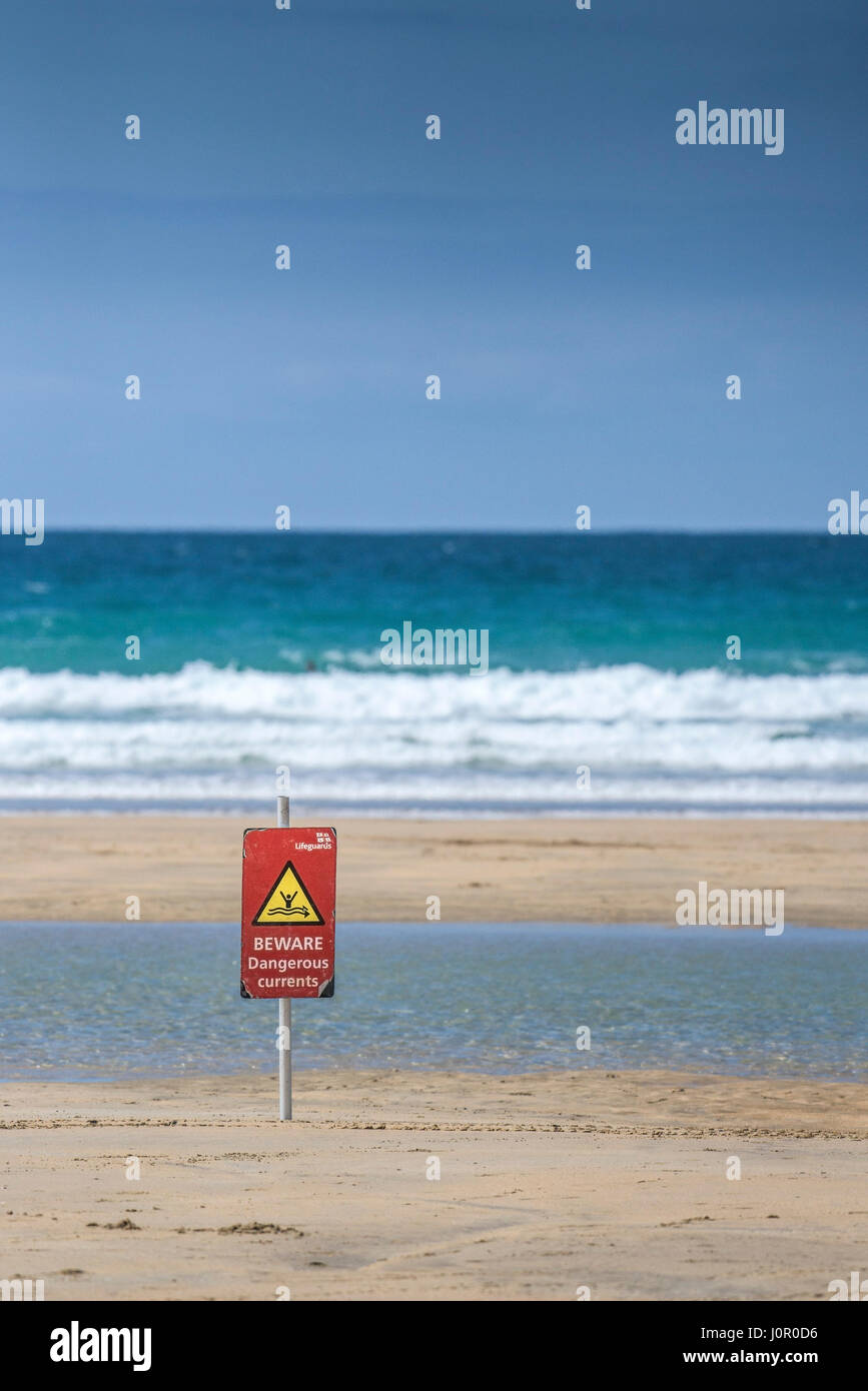 Fistral beach Newquay RNLI Lifeguards warning sign Sea Shore Shoreline ...