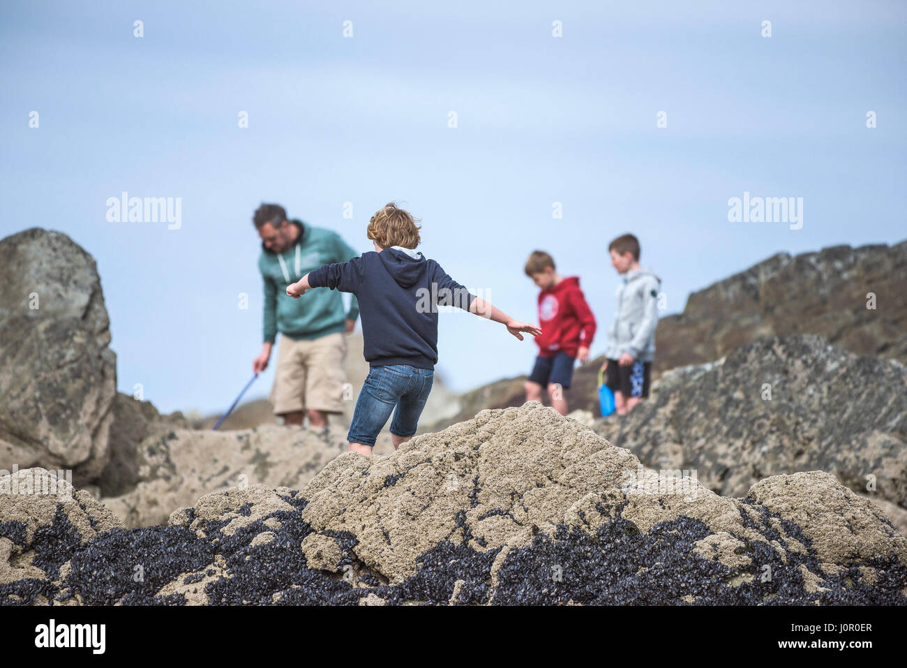 Fistral Newquay Boy Boys Playing Rocks Exploring Seaside Tourism Beach ...