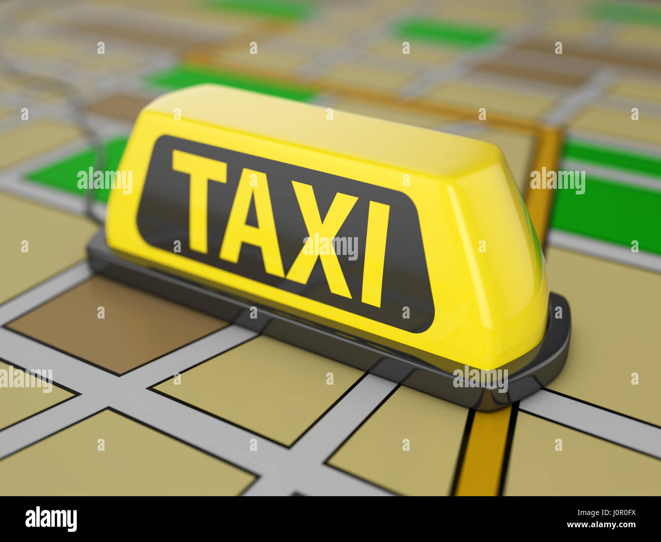Taxi sign on city map. 3D illustration Stock Photo - Alamy