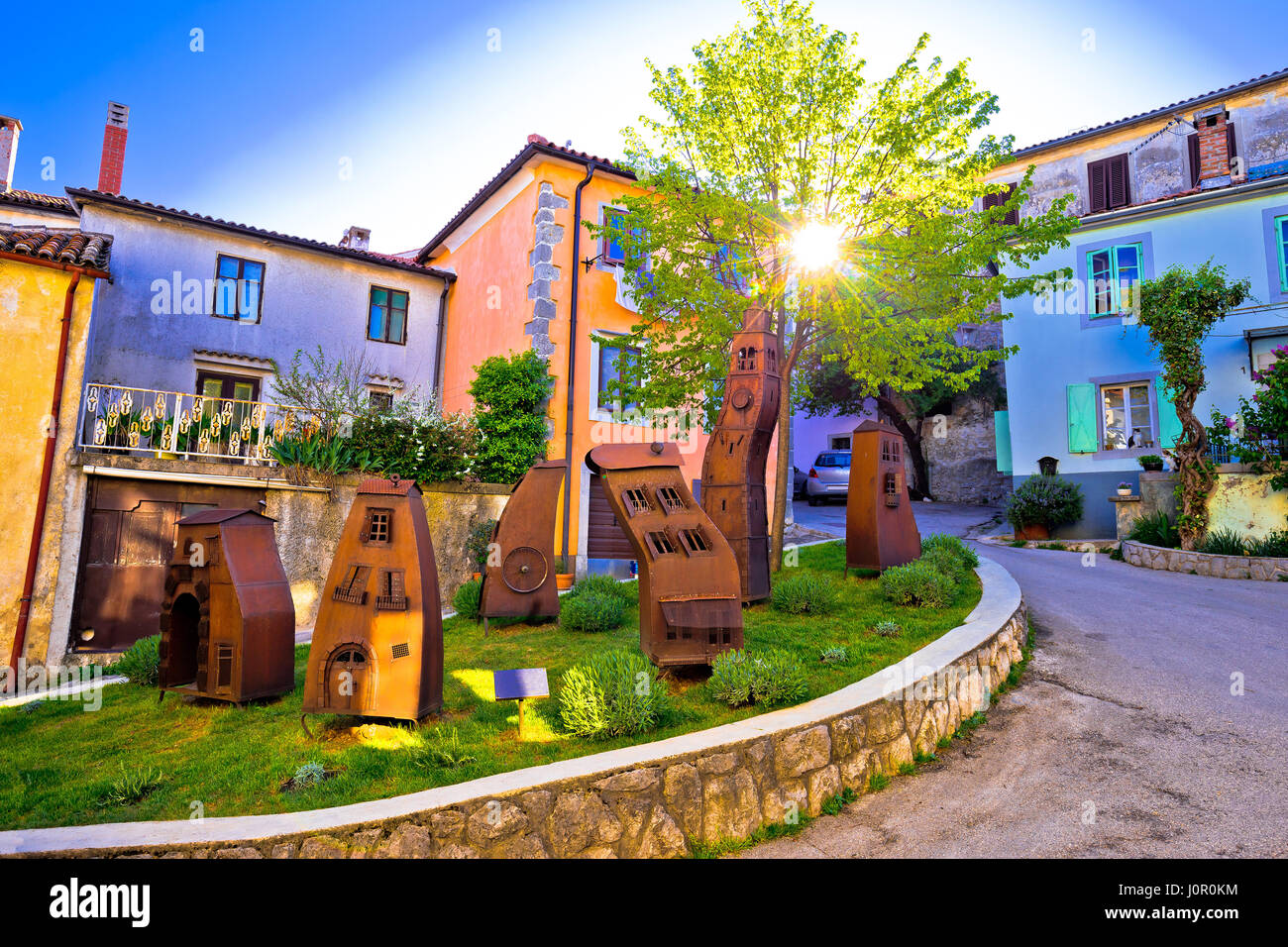 Medieval town of Kastav colorful street at sunset view, Kvarner bay ...