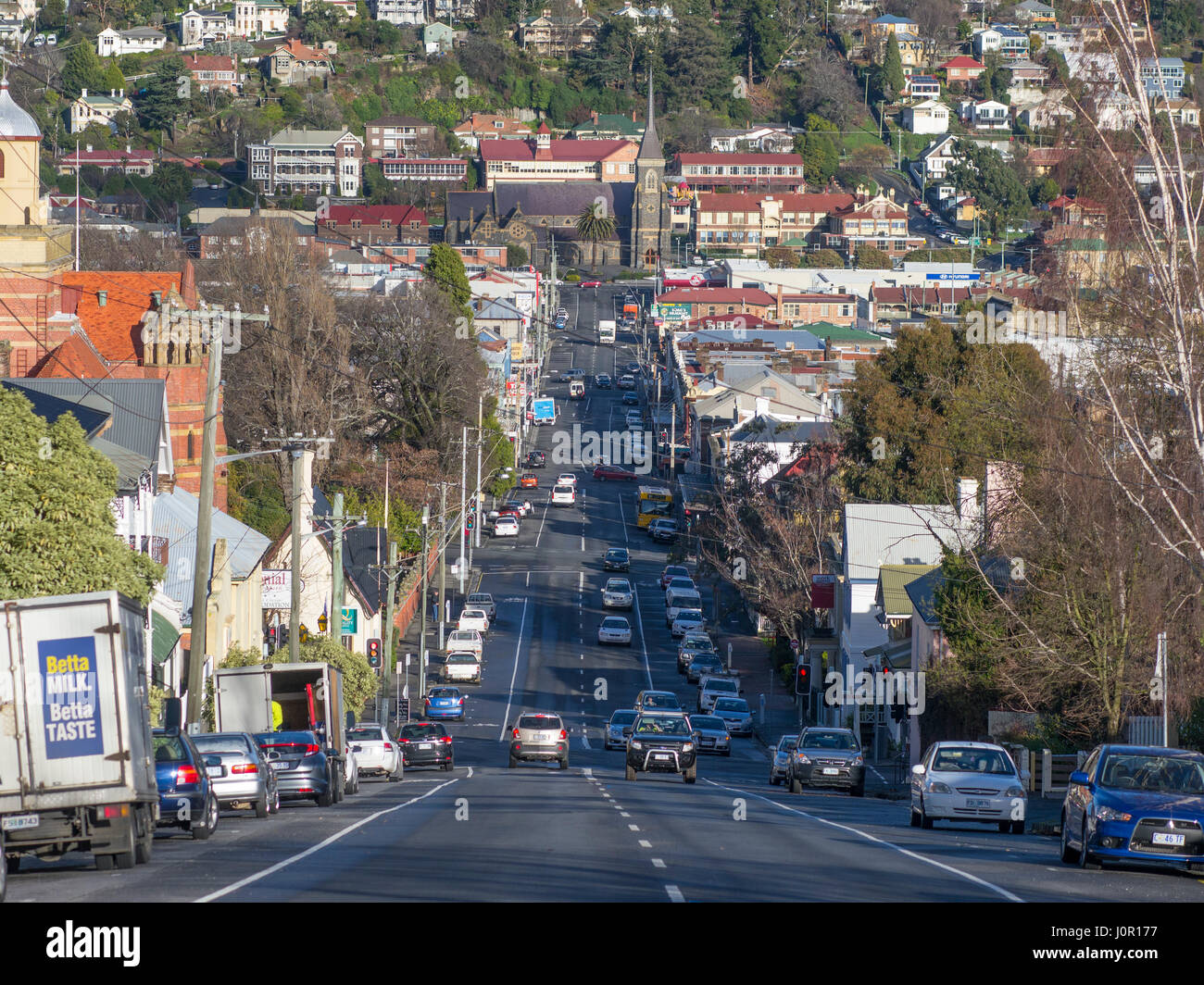 Elizabeth Street in Launceston, Tasmania. The church at the end of the ...