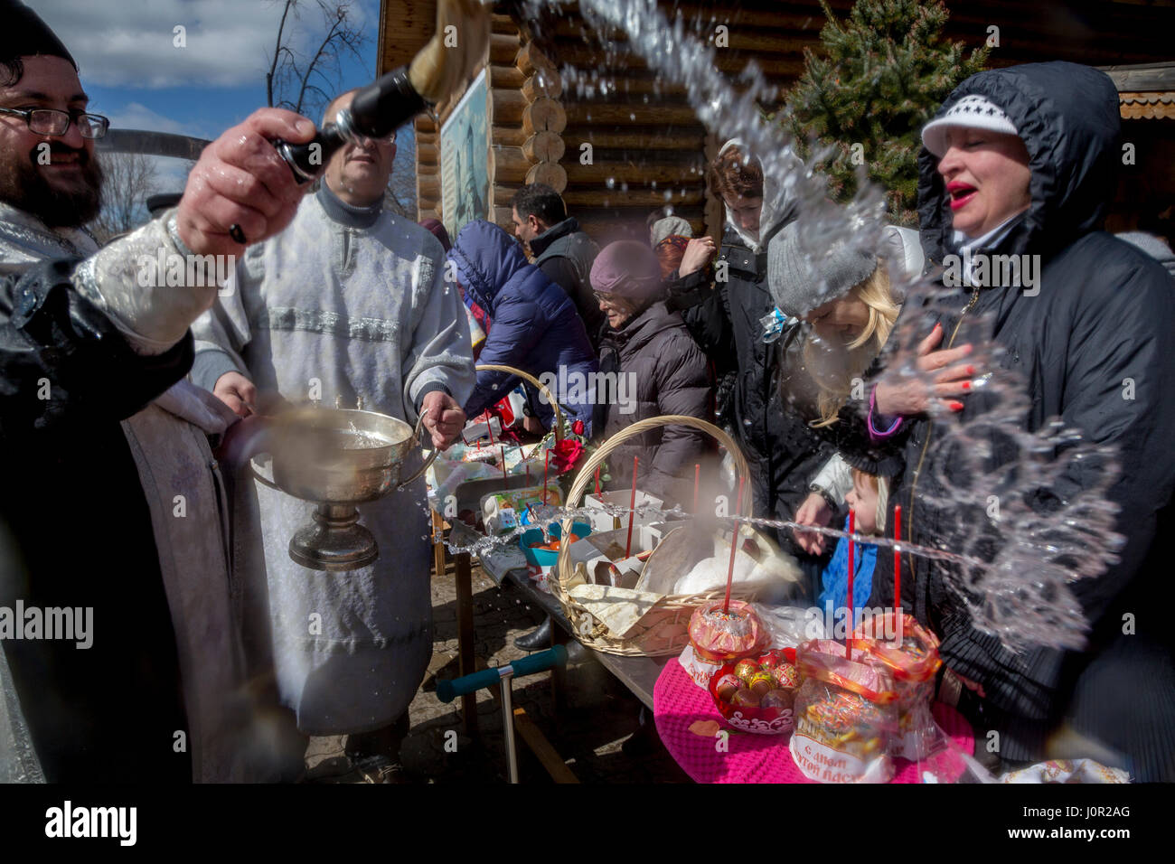 Russian people celebrate Easter on the streets of Moscow. An Orthodox ...