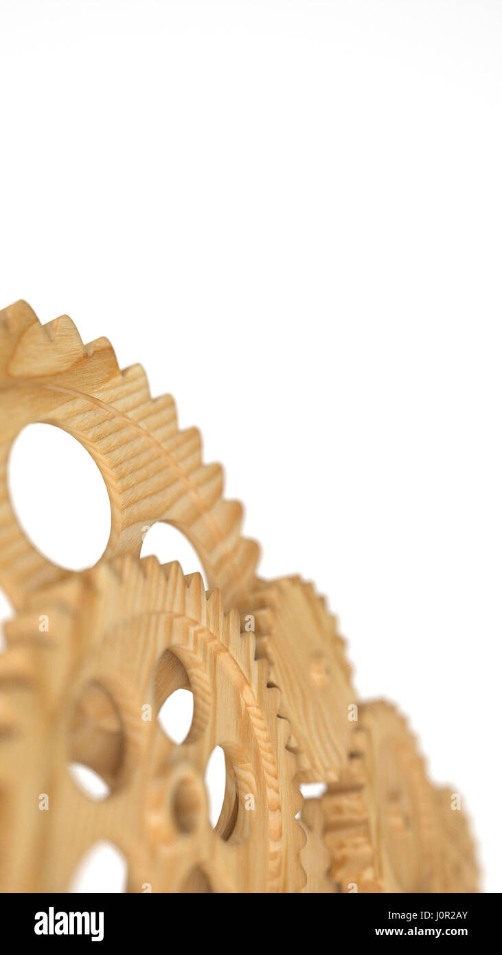 Machine wood gear mechanism background. 3D illustration Stock Photo - Alamy