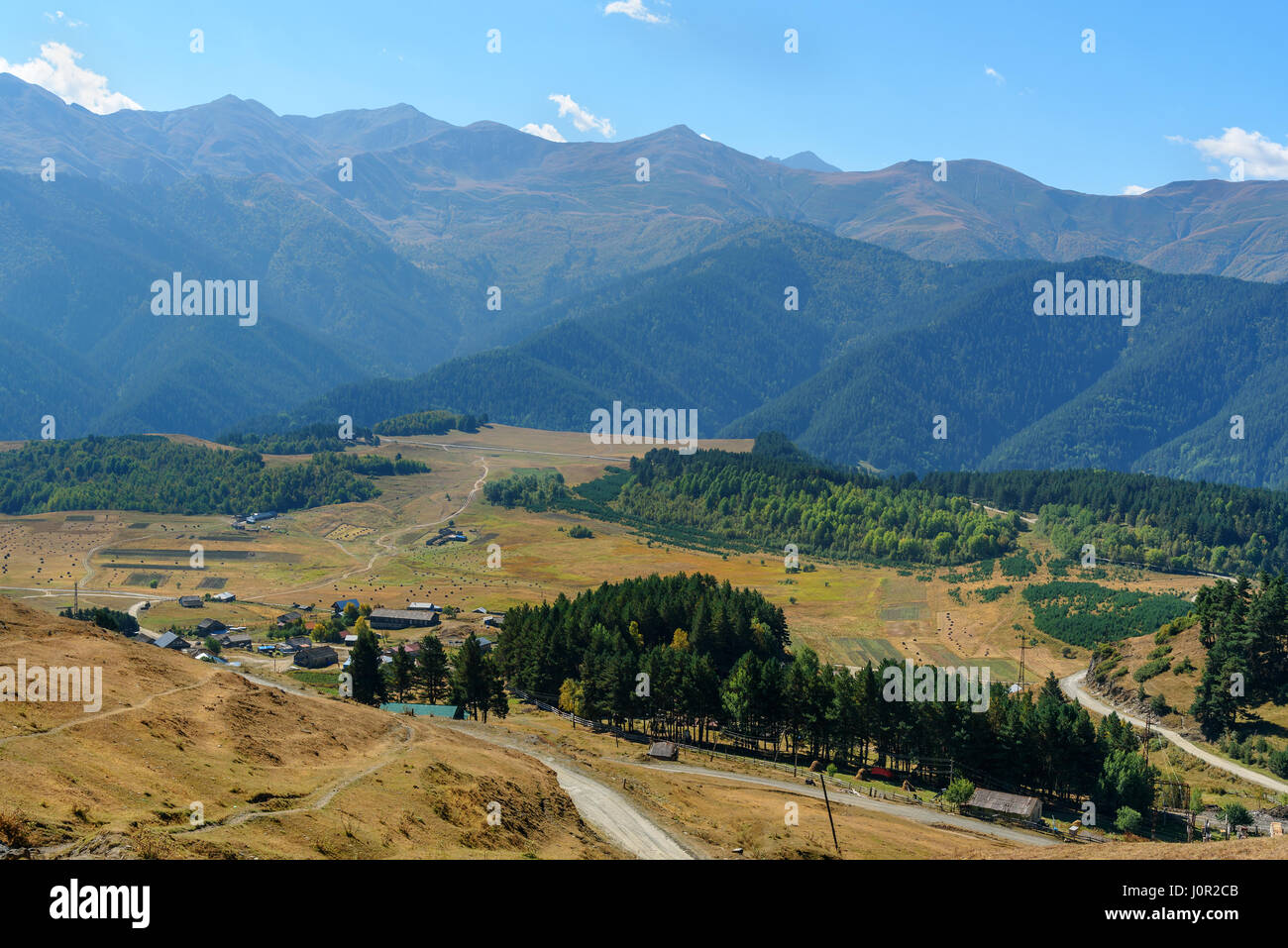 View on Mountains and Omalo village. Tusheti Nature Reserve. Georgia ...