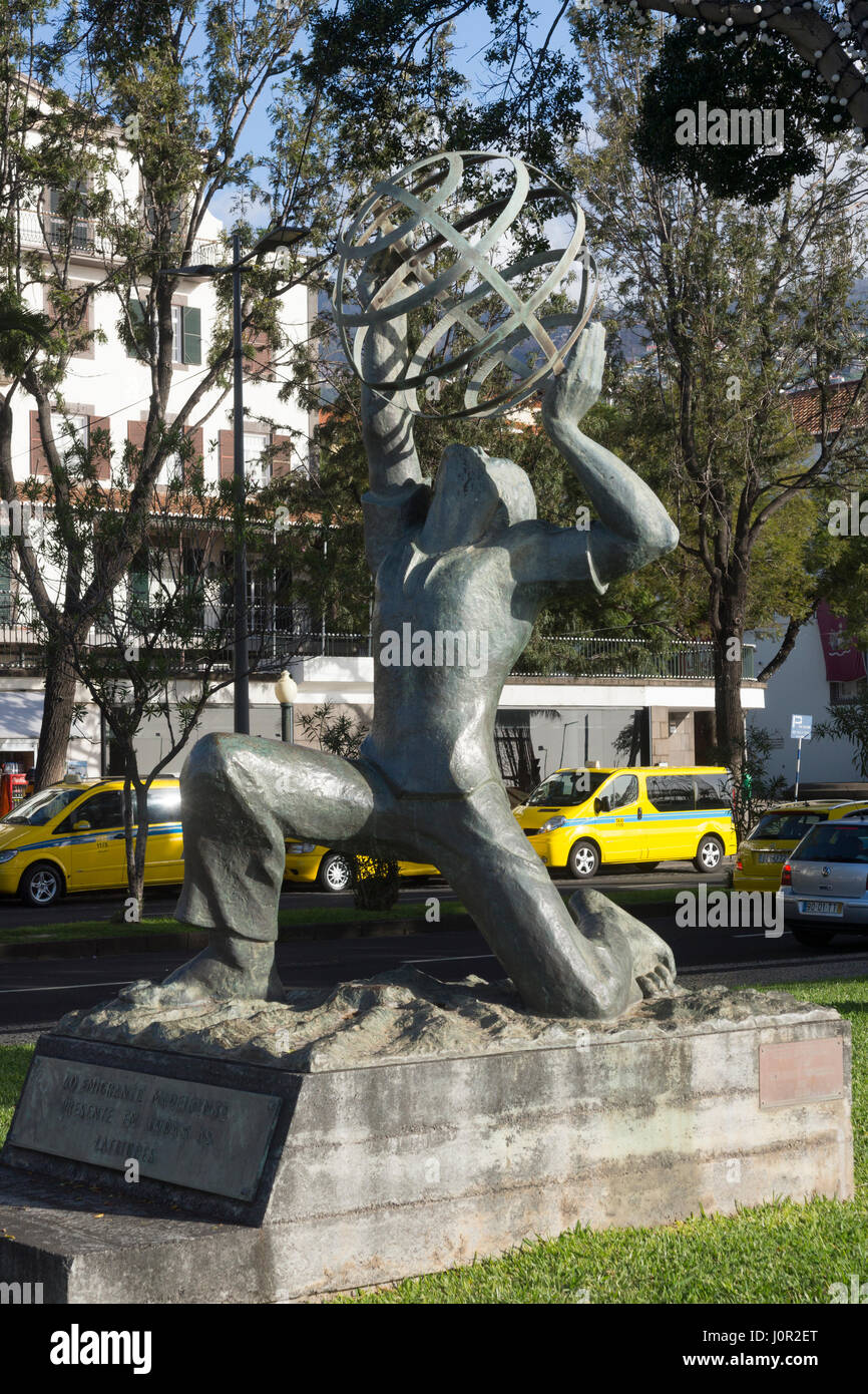 A statue dedictaed to all Madeiran emigrants in Funchal, Madeira Stock ...