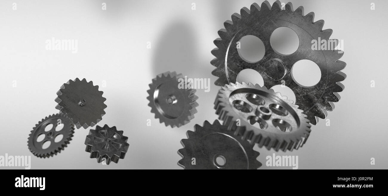 Machine metal gear mechanism background. 3D illustration Stock Photo ...