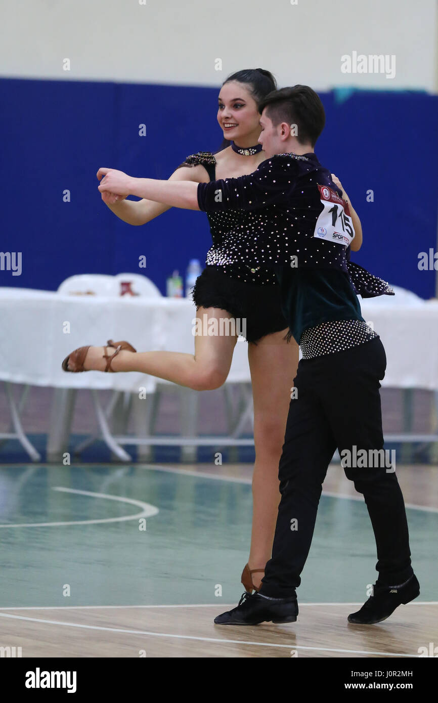 BURSA, TURKEY - MARCH 18, 2017: An unidentified couple dancing salsa ...