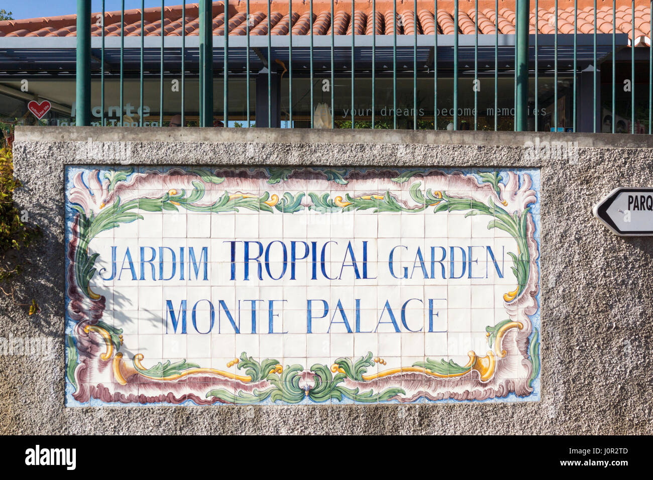 A tiled sign for Monte Palace Tropical Garden, Funchal, Madeira Stock ...
