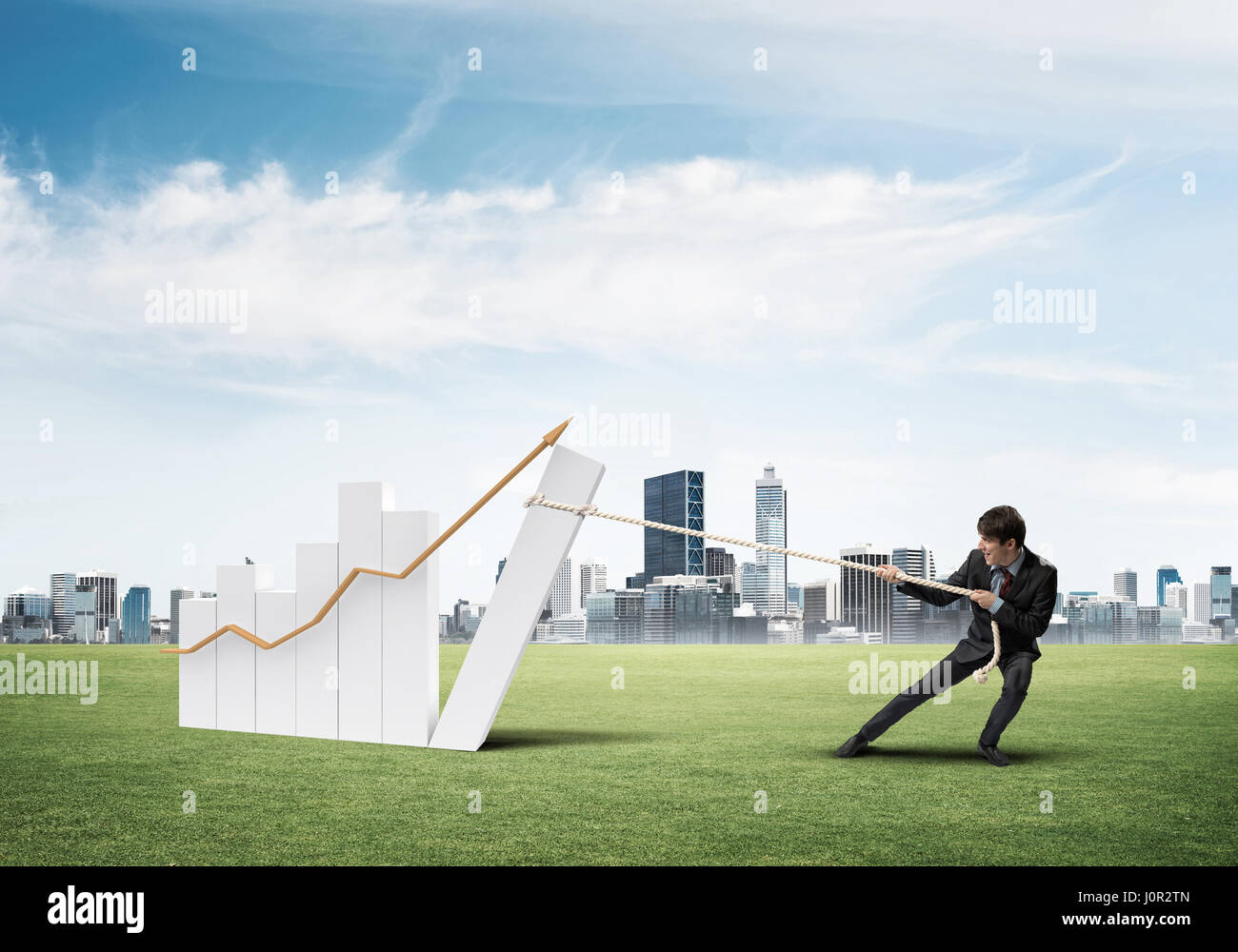 Businessman pulling graph with rope as concept of power and control ...