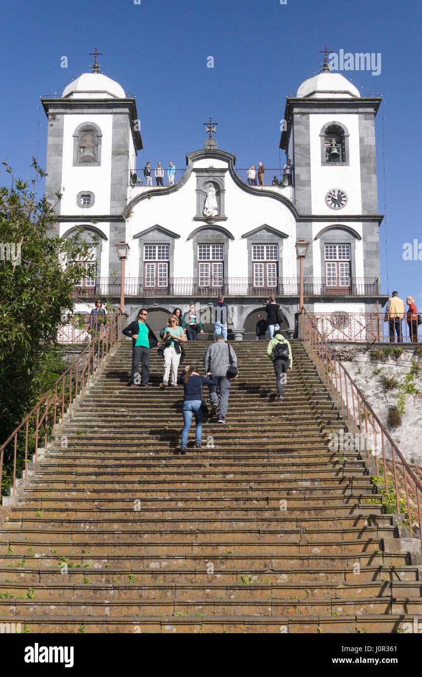 Tourists climbing the steep stairs to Nossa Senhora Do Monte (Our Lady ...