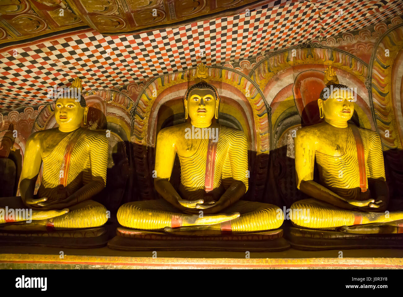 Ceylon, golden statues in buddha temple. Shri Lanka, Unesco heritage ...