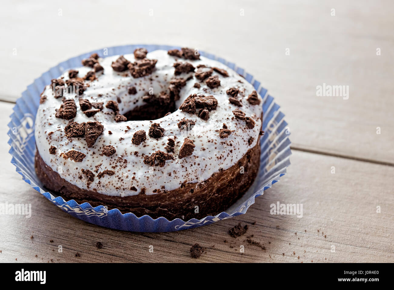Oreo doughnut on white surface Stock Photo - Alamy