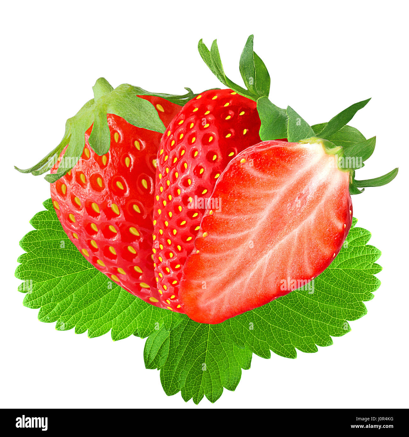 Isolated strawberry. Two and half Strawberry with leaf isolated on ...