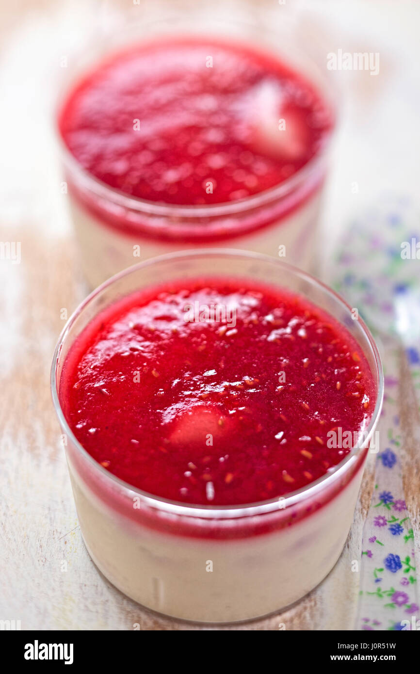 White chocolate and raspberry jelly mousse Stock Photo - Alamy