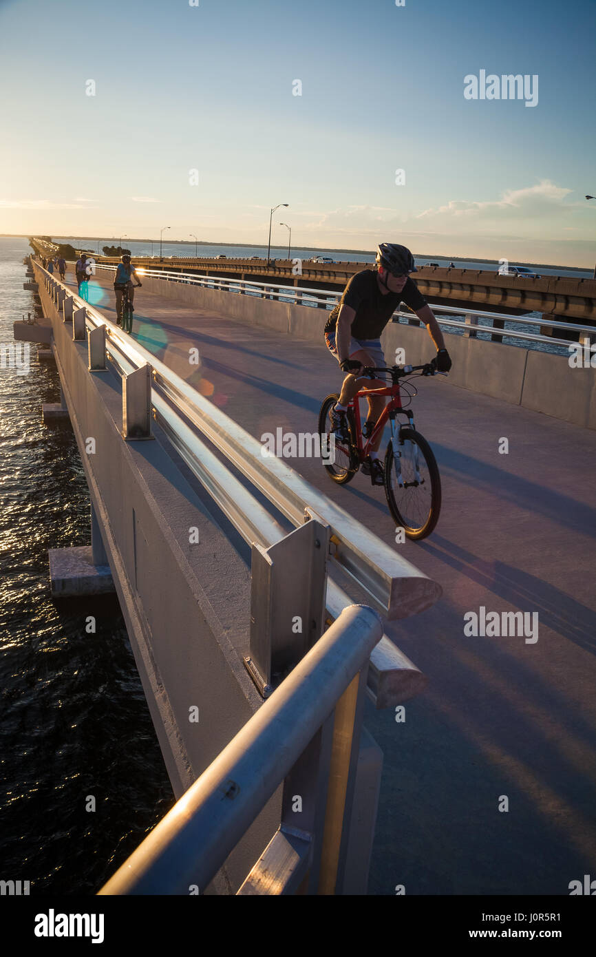 Man Riding Bike on Bridge in Florida Stock Photo - Alamy