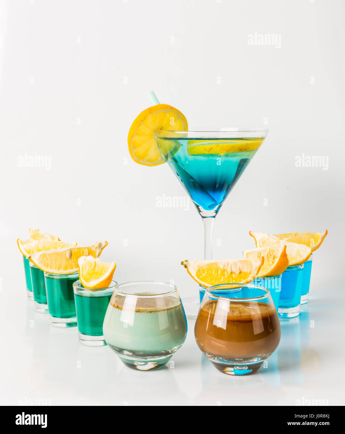 Colorful drink in a martini glass, blue and green combination, ten ...