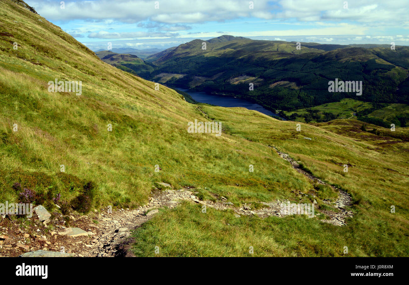 Footpath up the Scottish Mountain Corbett Ben Ledi above Loch Lubnaig ...