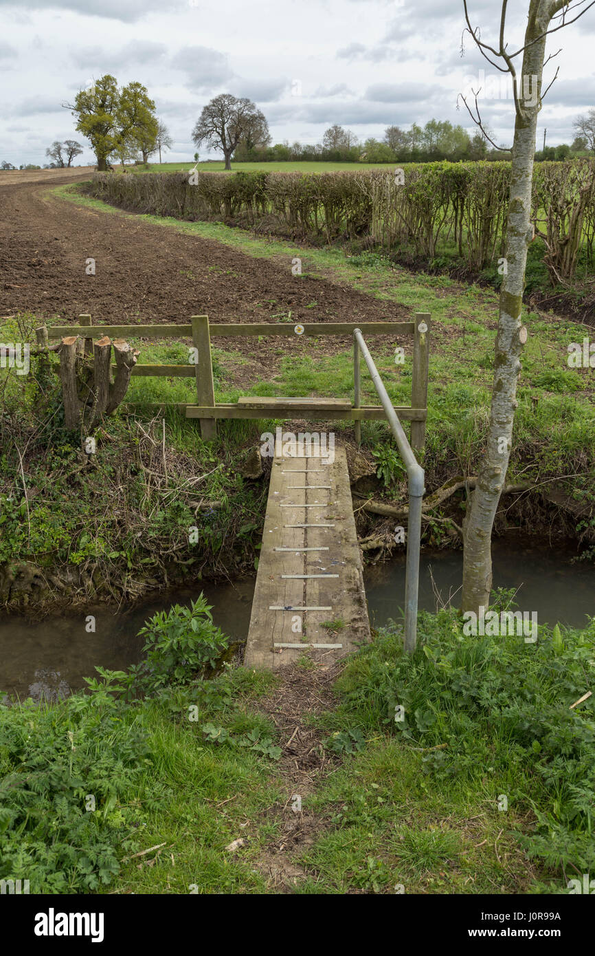 Wooden footbridge across stream Stock Photo - Alamy