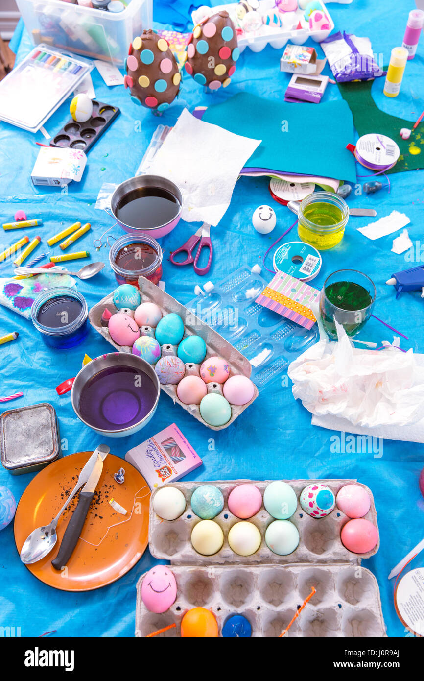 VARIETY OF DIFFERENT COLOUR EASTER EGGS AND EASTER EGG MAKING TOOLS ...